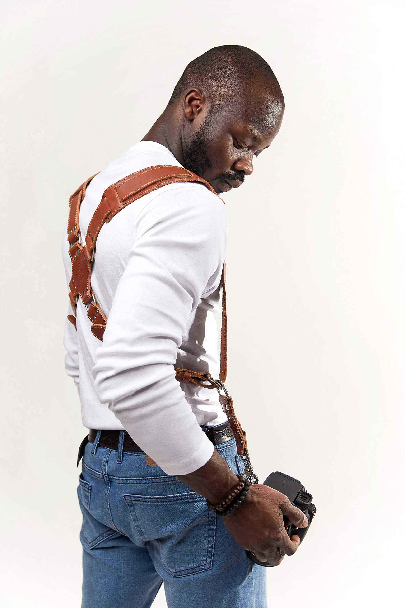 C Coiro Camera Harness for 2 Cameras β Dual Shoulder Leather Camera Strap β Double Camera Harness for DSLR/SLR, Camera Straps for Photographers of All Levels, Padded Straps/Color Tan