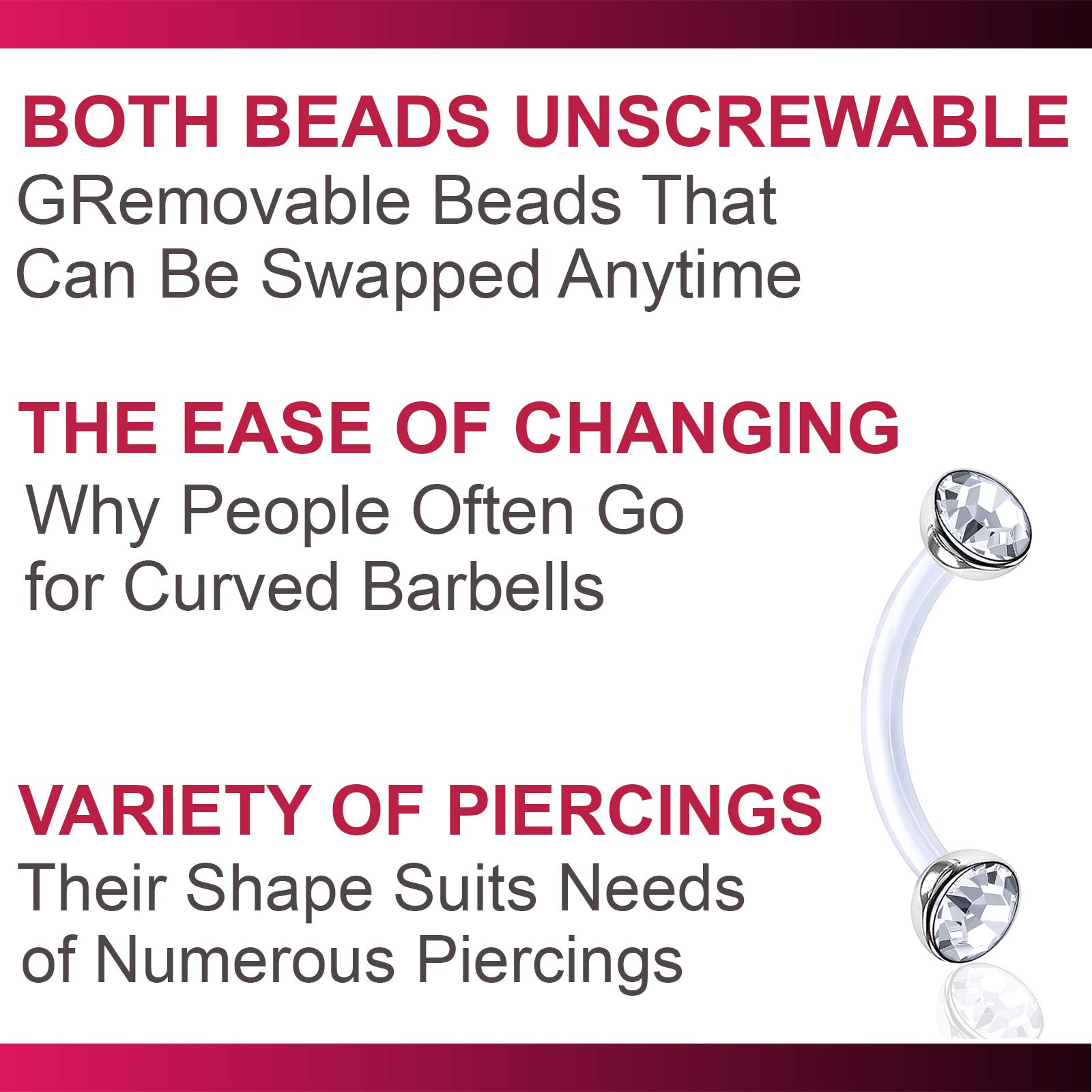 bodyjewellery 2pcs 16g 3/8 Curved Barbell Septum Cartilage Earring Eyebrow Helix Bioflex Flexible Tragus Steel halfball - CL