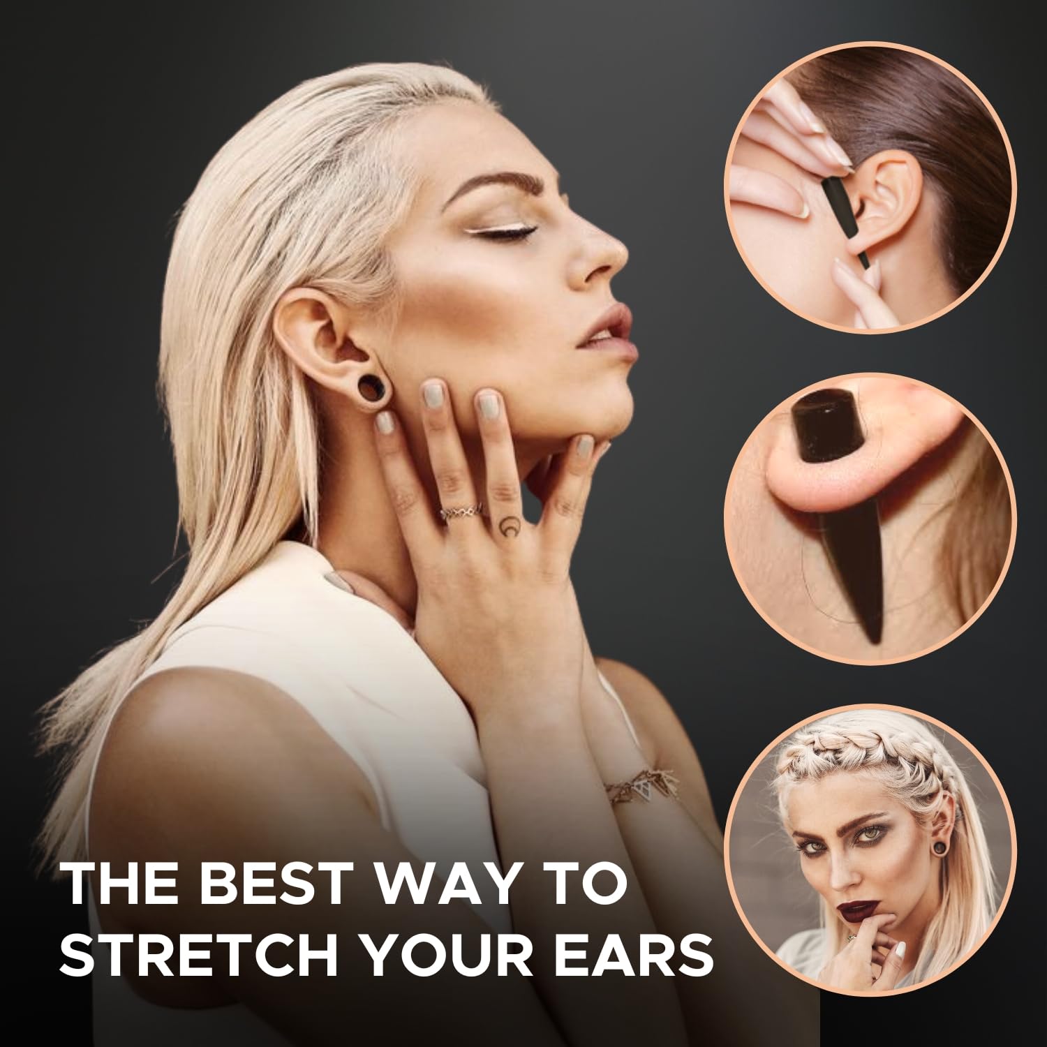 BodyJ4You 36PC Ear Stretching Kit - 14G-00G Beginner Gauges - Black White Splatter Steel Tapers Single Flare Tunnels Plugs - Stretchers Expanders Eyelets