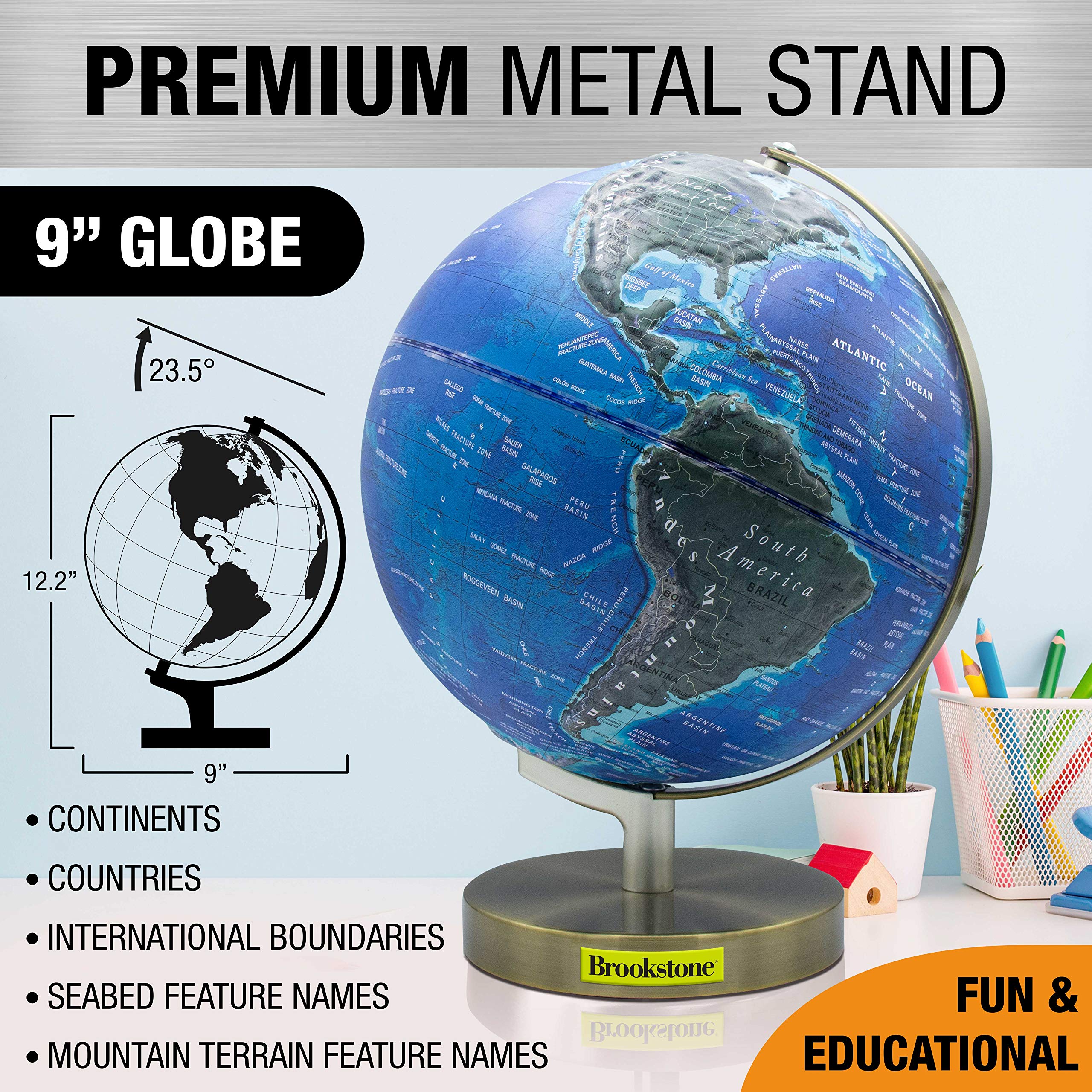 Brookstone Educational Globe for Kids Relief Topographic World Globe with Raised Landscape