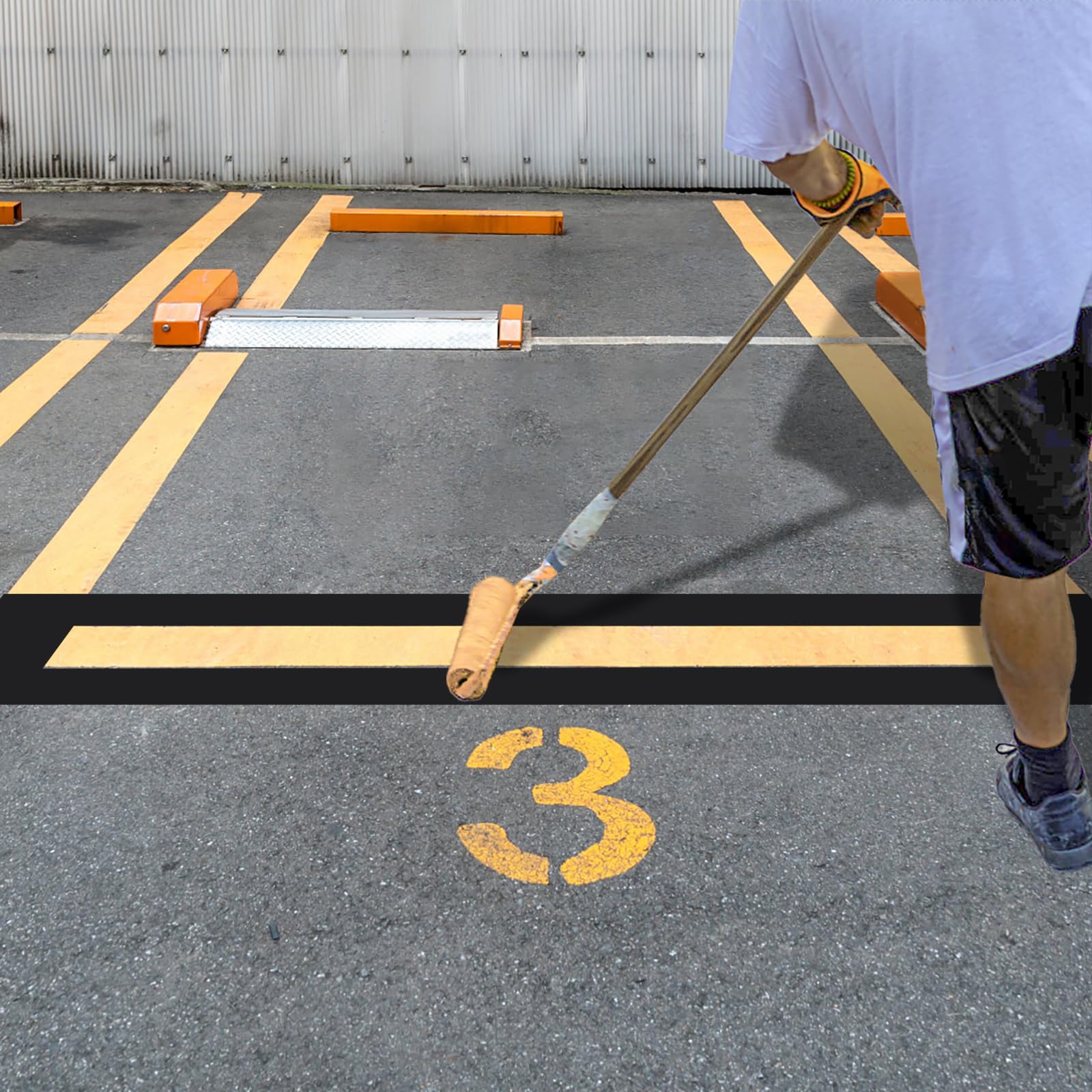 Eunika 4 x 92 Inch Parking Lot Line Stencil, Foldable Pavement Straight Line Stencil Reusable Rubber Parking Template for Painting Parking Lot & Pavement Lines for Asphalt Concrete