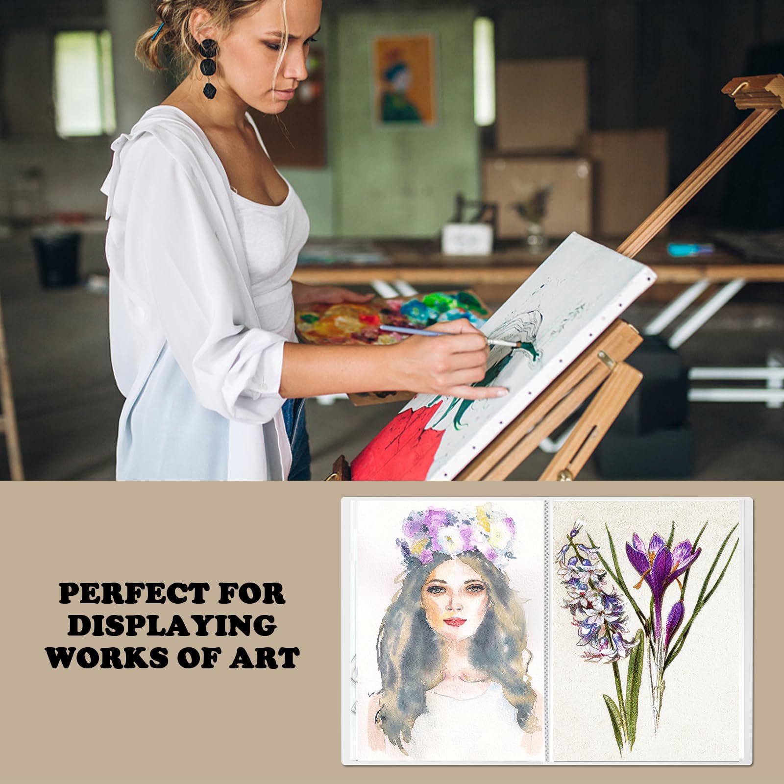 GABraden Art Portfolio 30- Pocket 9 x 12 Portfolio Folder for Artwork Display 60 Pages,Portfolio Binder with Plastic Sleeves Protectors for Documents,Music Folder,Sketch (White-D24, 9 * 12)