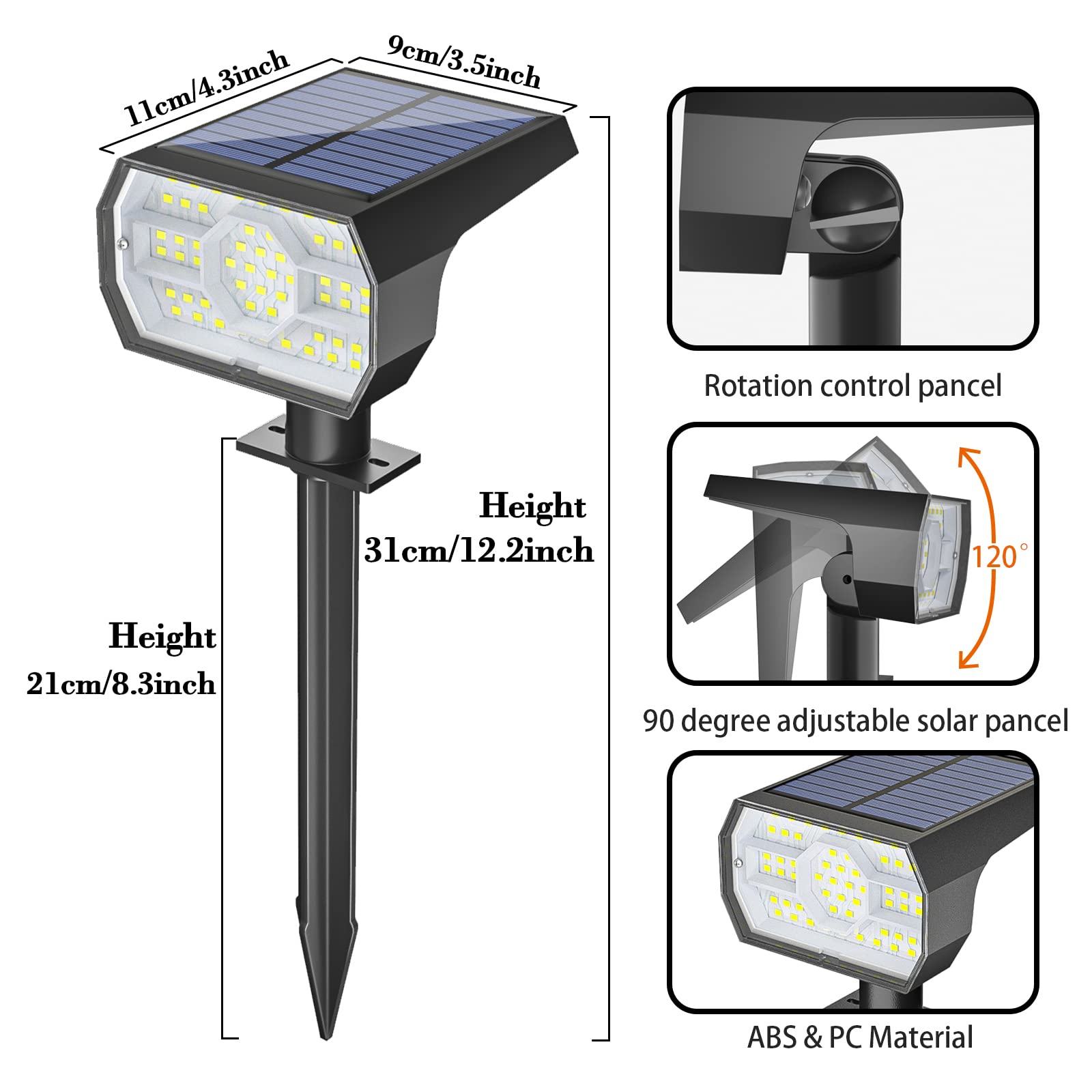 Solar Spot Lights Outdoor, Solar Landscape Spotlights, 56 LED, IP65 Waterproof, 3 Lighting Modes,Solar Lights Outdoor for Garden Yard House Walkway Driveway Porch Patio Tree [Cool White 4 Pack]