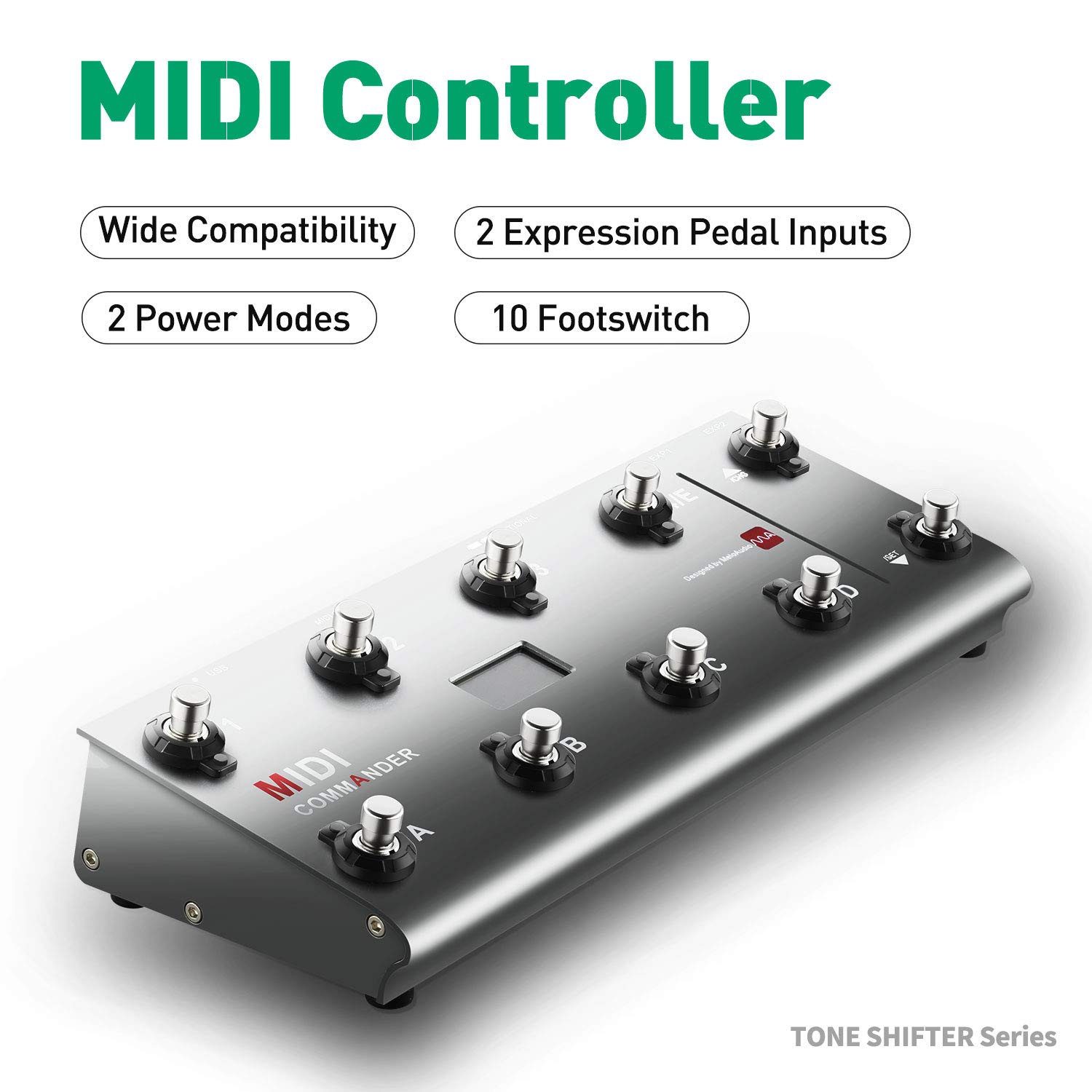 MIDI Foot Controller,MeloAudio Guitar Floor Multi-Effects Portable USB MIDI Foot Controller with 10 Foot Switches,2 Expression Pedal Jacks and 8 Host Presets