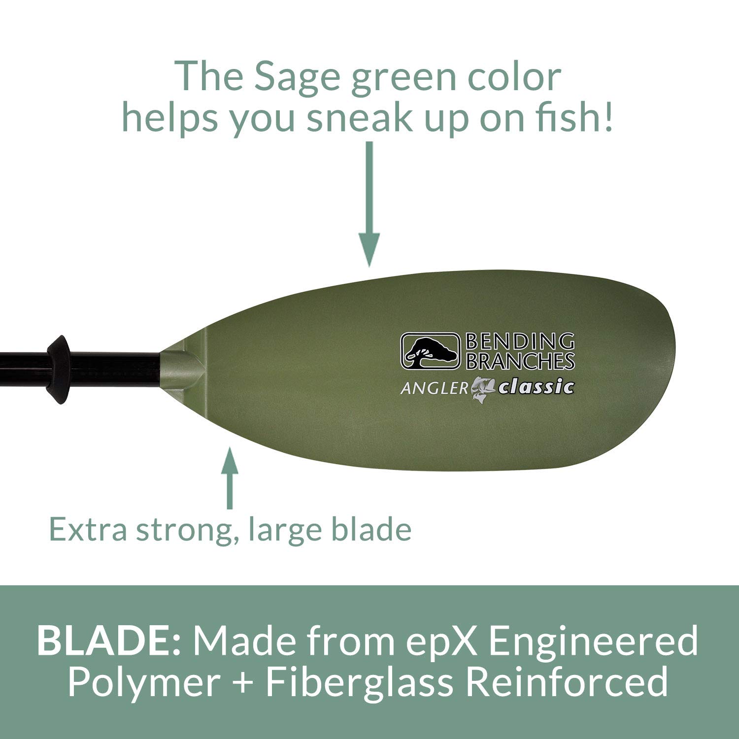 Bending Branches Angler Classic 2-Piece Snap-Button Fishing Kayak Paddle; (Black Shaft/Sage Green Blade - 240cm)