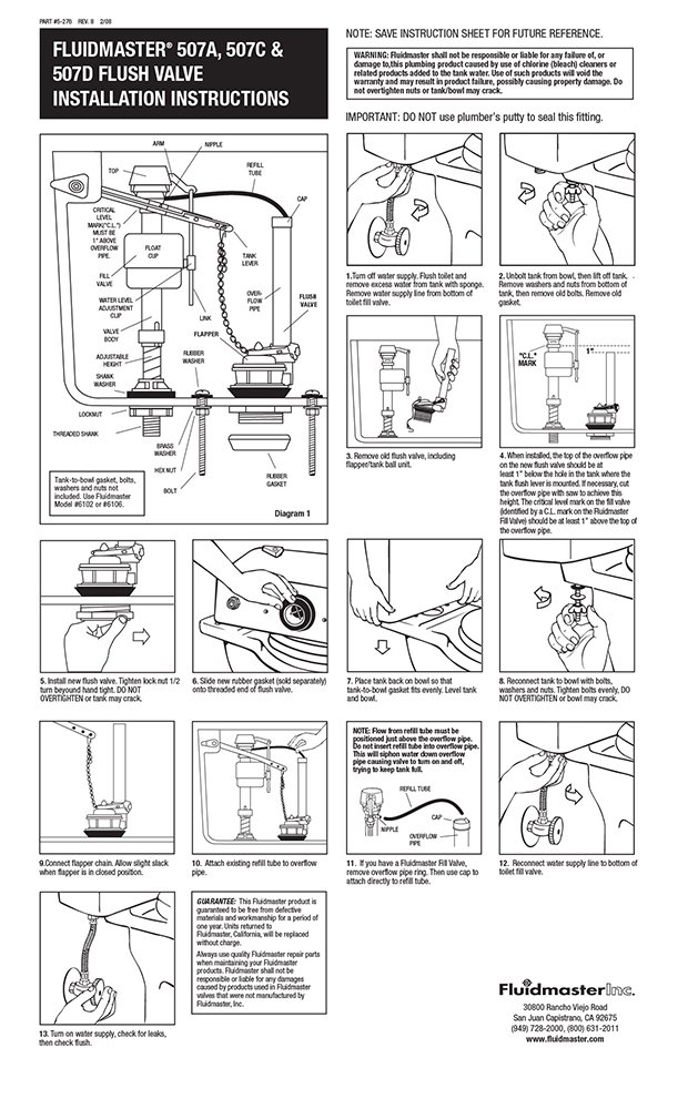 Fluidmaster 507A 2-Inch Universal Toilet Flush Valve And Flapper Replacement