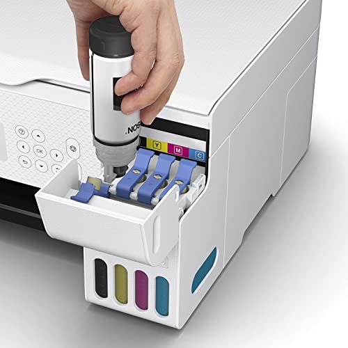 Epson EcoTank ET-2803 All-In-One Wireless Supertank Color Inkjet Printer, White - Print Scan Copy - 1.44" LCD Display, 10 ppm, 5760 x 1440 dpi, Borderless Photo Prints, Mobile Printing, USB Connection