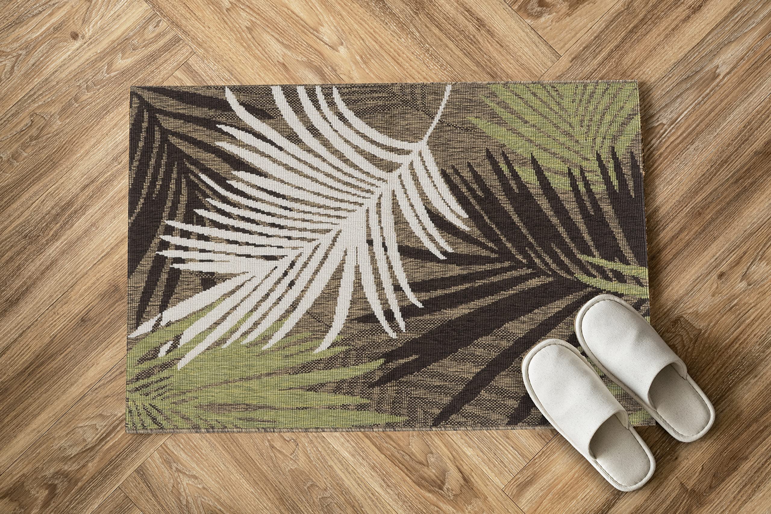 GAD Yarpeq Premium Tropical Palm Tree Leaves Indoor Outdoor Area Rug (Brown-Green, 2'7"x 3'3" Mat)