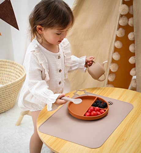 Moonkie Silicone Placemats for Baby & Kid, Stain Resistant Non-Slip Toddler Food Mats Eating Table Mat with 2 Packs(Ether/Sage
