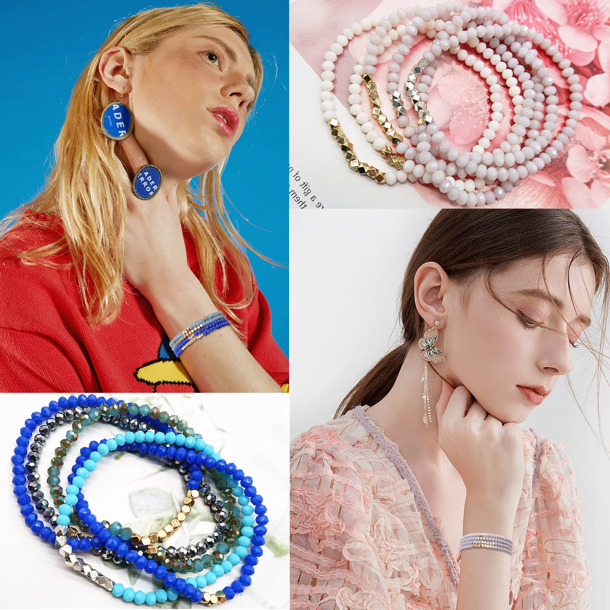 CASDAN 17Pcs Stackable Boho Beaded Bracelets for Women MultiLayer Versatile Statement Glass Bracelets Stretch Colorful Sparkly Crystal Beads Bracelet Delicate Gift