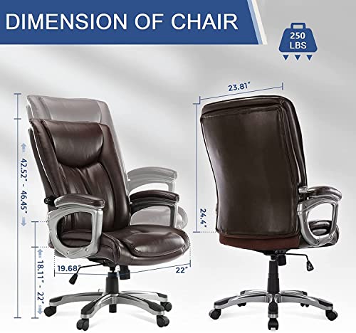Home Office Chair Executive High Back Ergonomic Desk Chair Height Adjustable Managerial Rolling Swivel Chair with Adjustable Built-in Lumbar Support, Faux Leather, Dark Brown