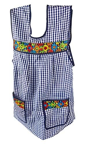 cuitáxi Traditional Mexican apron for women with pockets beautiful flower embroidery One size - Mandiles para mujer mexicanos mandil