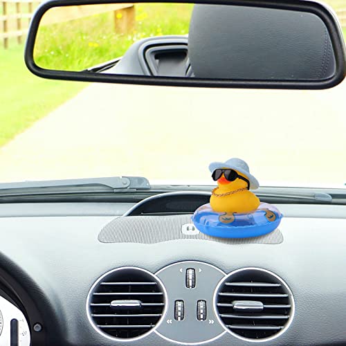 LUTER Car Duck Decoration Dashboard, Rubber Duck Car Decoration Little Yellow Duck Car Decoration for Car Dashboard Decoration Accessories with Gold Chain Straw Hat Sunglasses (Blue Swim Ring )