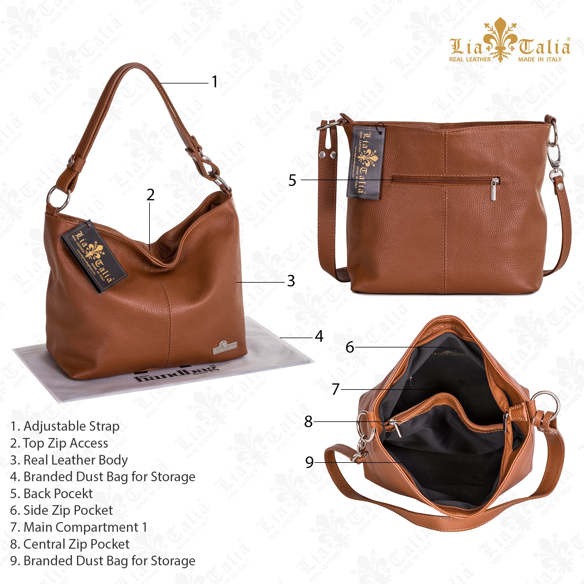 LiaTalia Womens Genuine Italian Leather Medium Size Shoulder Hobo Bag - Adjustable Long Strap Handbag - EMMY [Lilac]