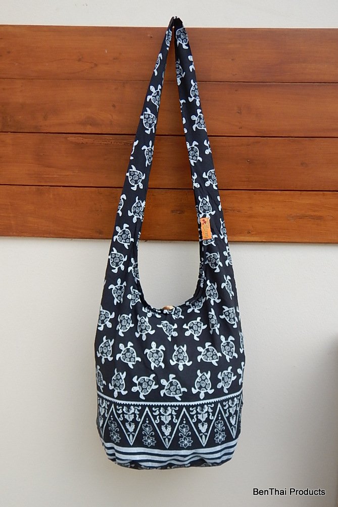 BTP! Turtle Sling Crossbody Shoulder Bag Purse Hippie Hobo Thai Cotton Gypsy Bohemian Large (Teal OW18)