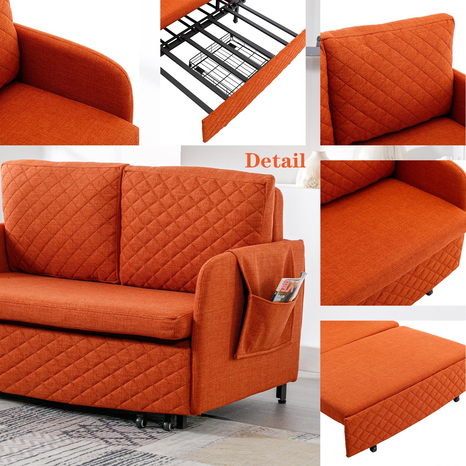 Futon Sofa Bed, Convertible Folding Couch, Adjustable Pull Out Chaise Breathable Small Couches with Storage Drawer for Compact Living Studio, Living Room, and Bedroom Loveseat (Coffee)