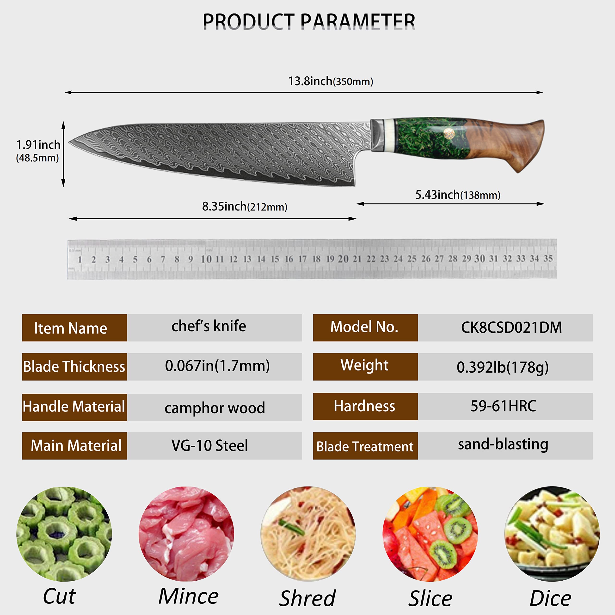CULITECH Chef Knife, 8 inches Damascus Knife for Kitchen use, Household Stainless Knife for Daily Cooking