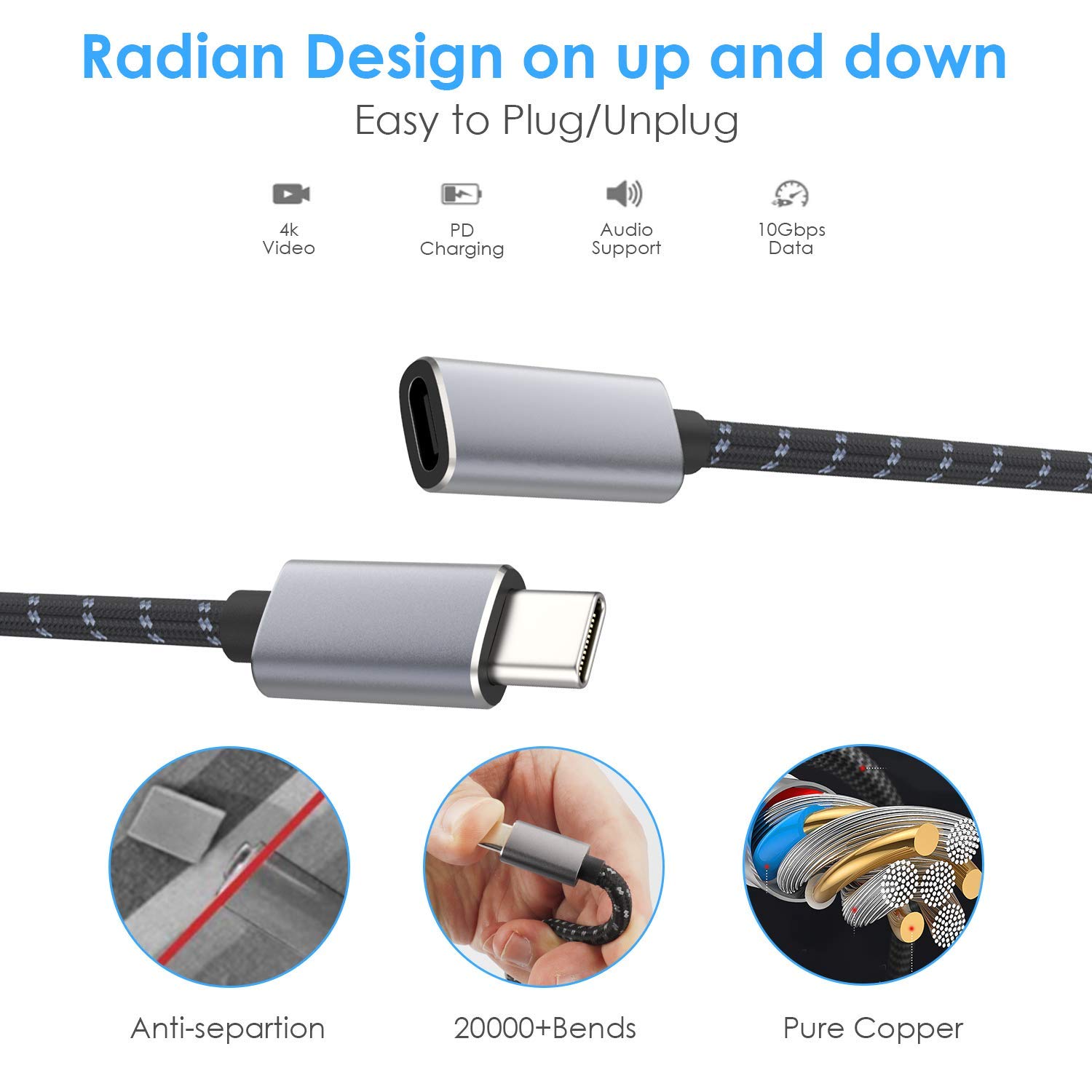 Bkzhcll USB C Extension Cable 10ft, 10Gbps USB Type C 3.2 Male to Female Extender Charging Cable for Mag-Safe Charger,iPhone 15/14/13/iPad Mini/pro/MacBook Air M2/M1 Mac Mini/pro/Dell XPS