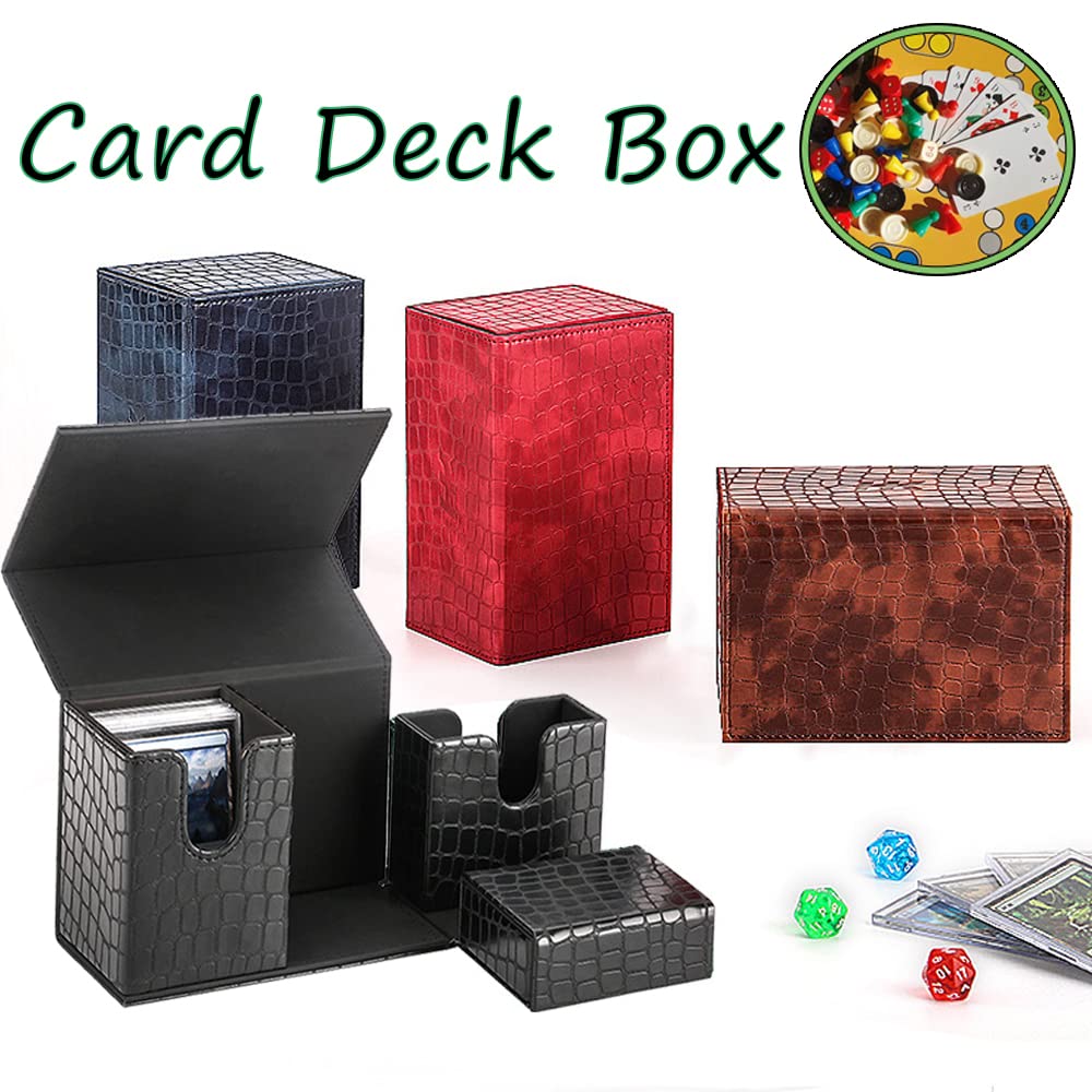 Card Game Deck Storage Box with two Compartment for cards and one for dice-Holds up to 192+ Cards and 15 Dice-PU leather with a comfortable touch-MTG/TCG/CCG/YugiOh/ultimate guard/commander(Black)