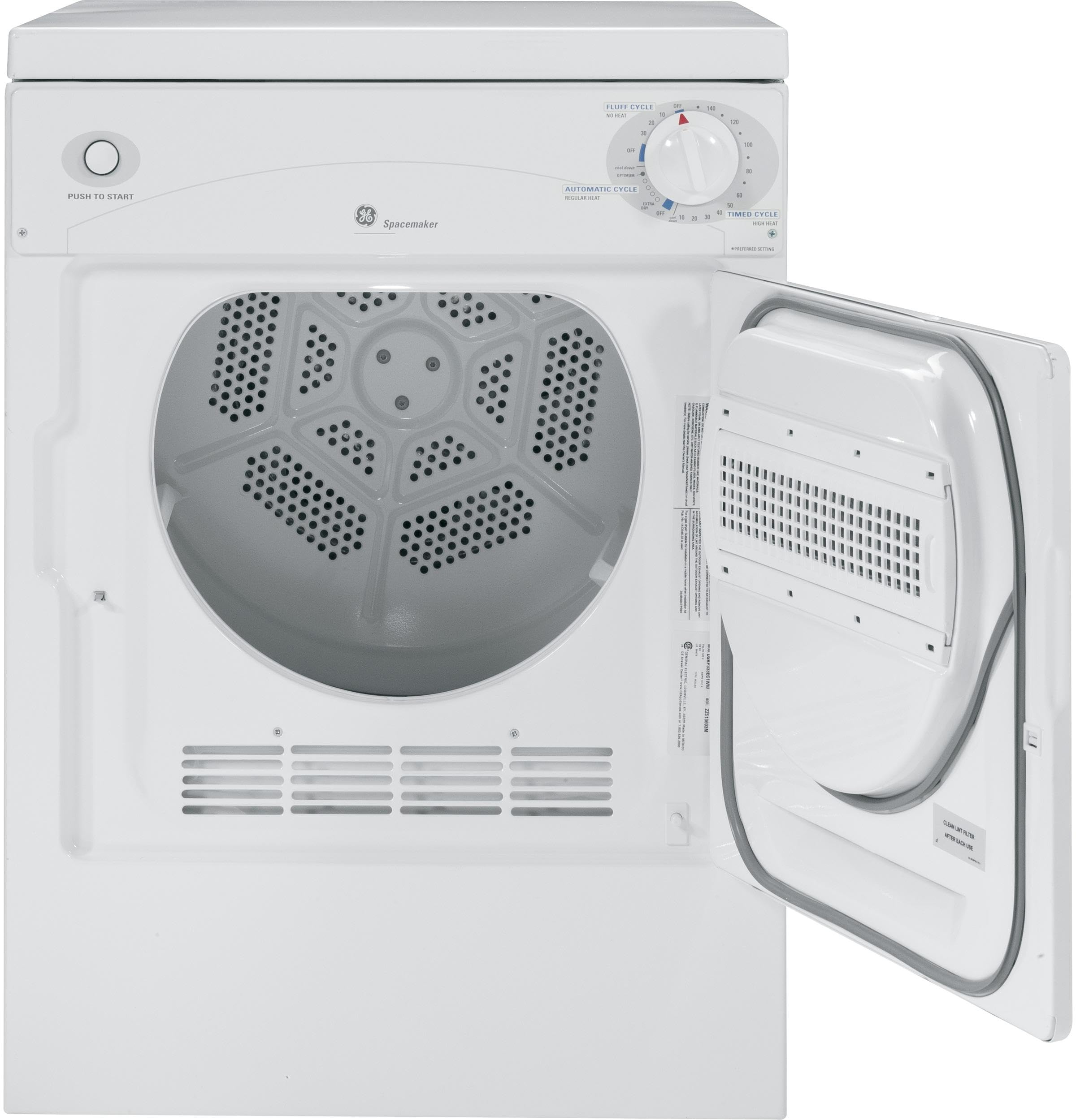 GE DSKP333ECWW Spacemaker 24" Portable Electric Dryer with 3.6 Cubic. Ft. Capacity