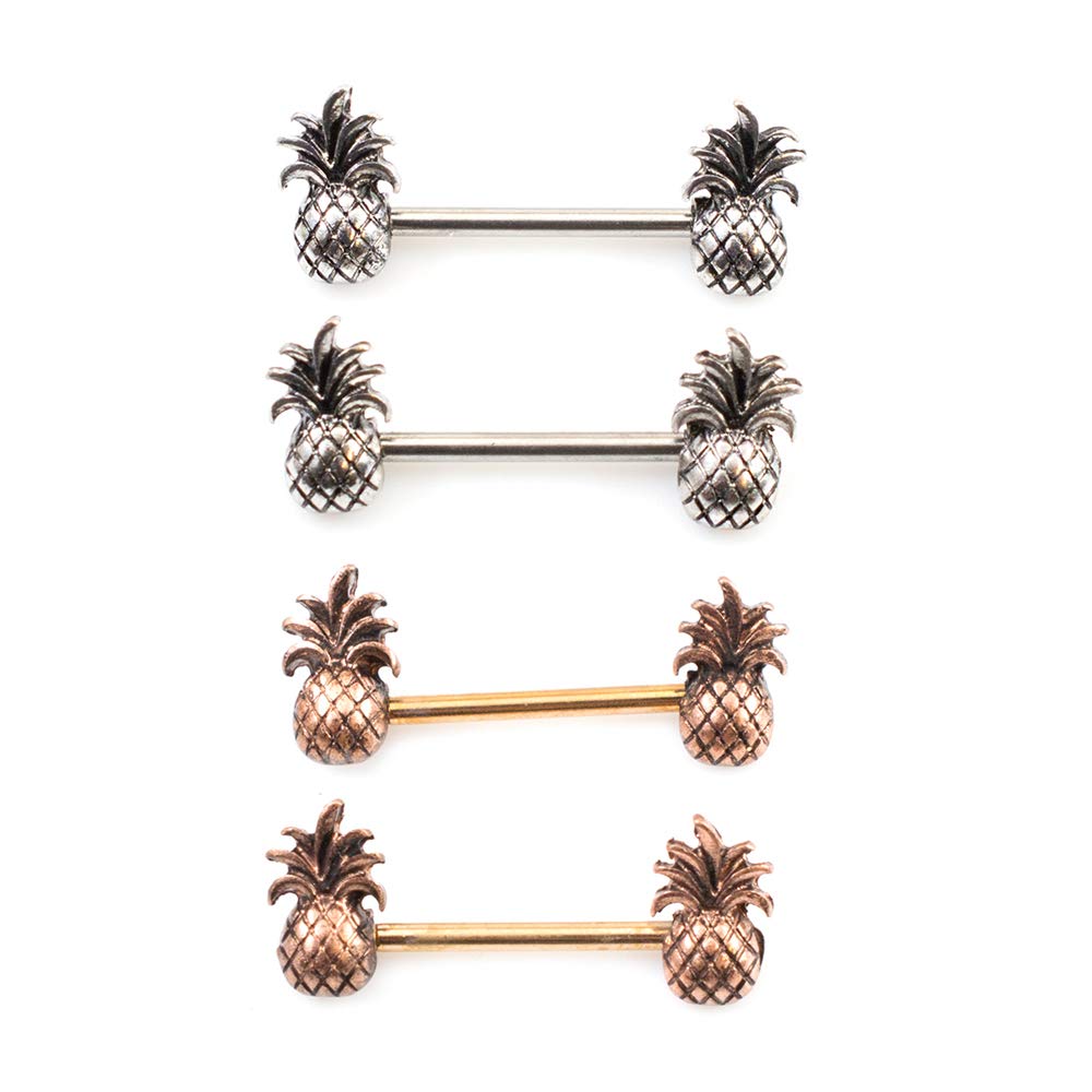 BodyJewelryOnline Pair of Nipple Barbell with Pineapple Design 14g