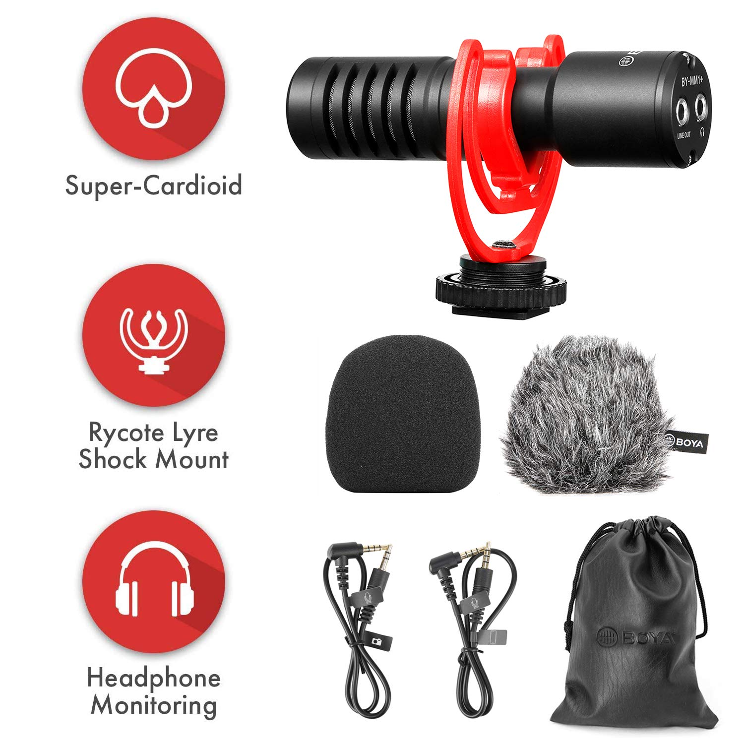 BOYA Smartphone Videomic for Camera, BY-MM1-B Compact Shotgun Microphone YouTube Vlogging Livestream Recording for iPhone Huawei Smartphone DJI Osmo Mobile Plus for Canon Nikon Sony DSLR