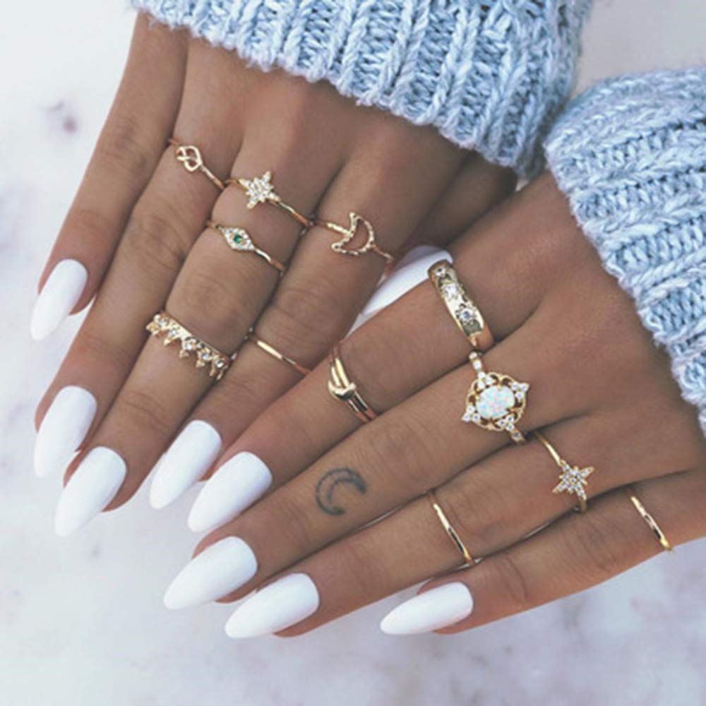 BERYUAN Women Rings Set Knuckle Rings Gold Stacking Rings for Teen Girls Rings Size 4 5 6 7 8(13pcs)