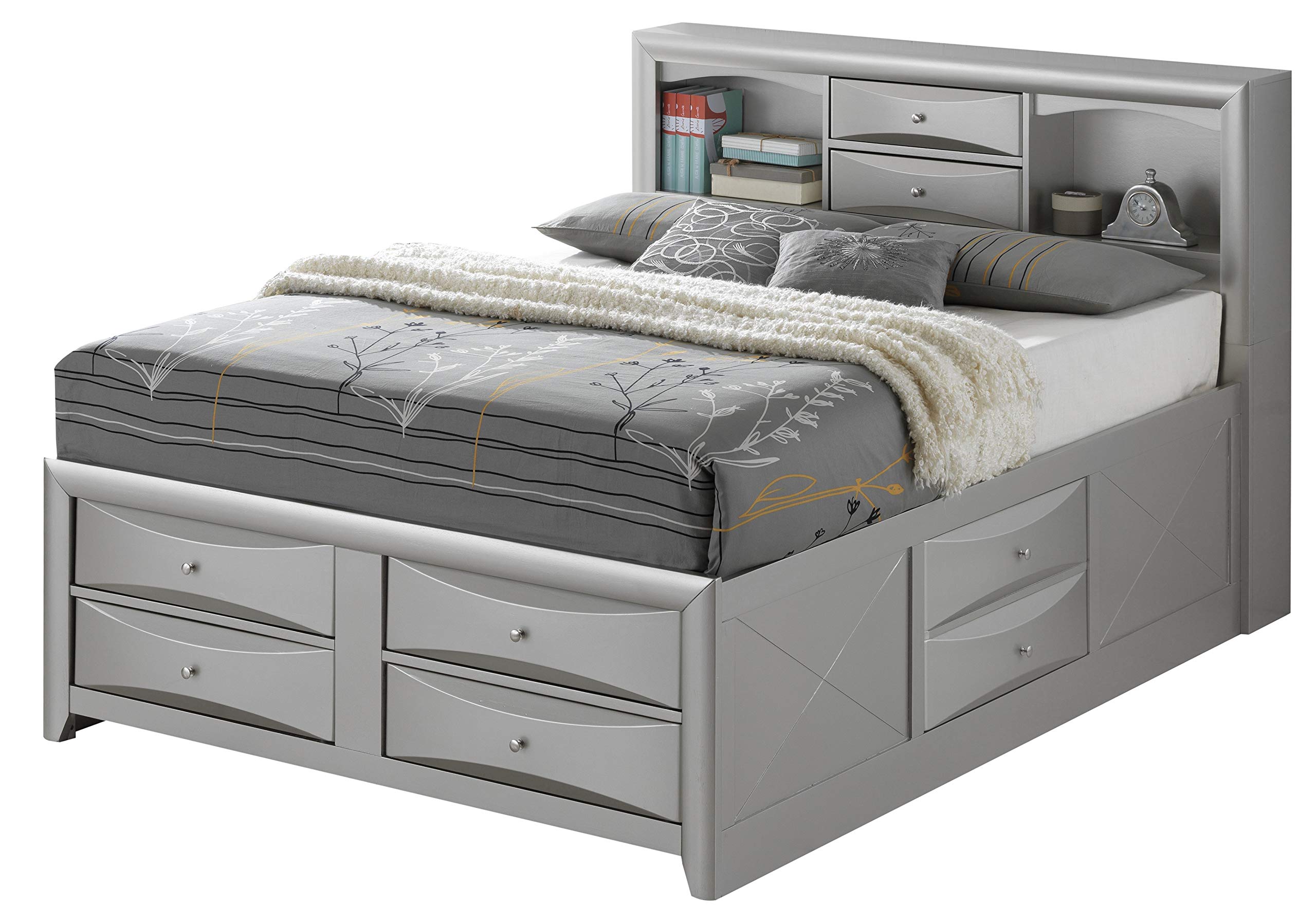 Glory Furniture Marilla Queen Storage, Silver Bed Room Furniture, 49" H x 64" W x 92" D,