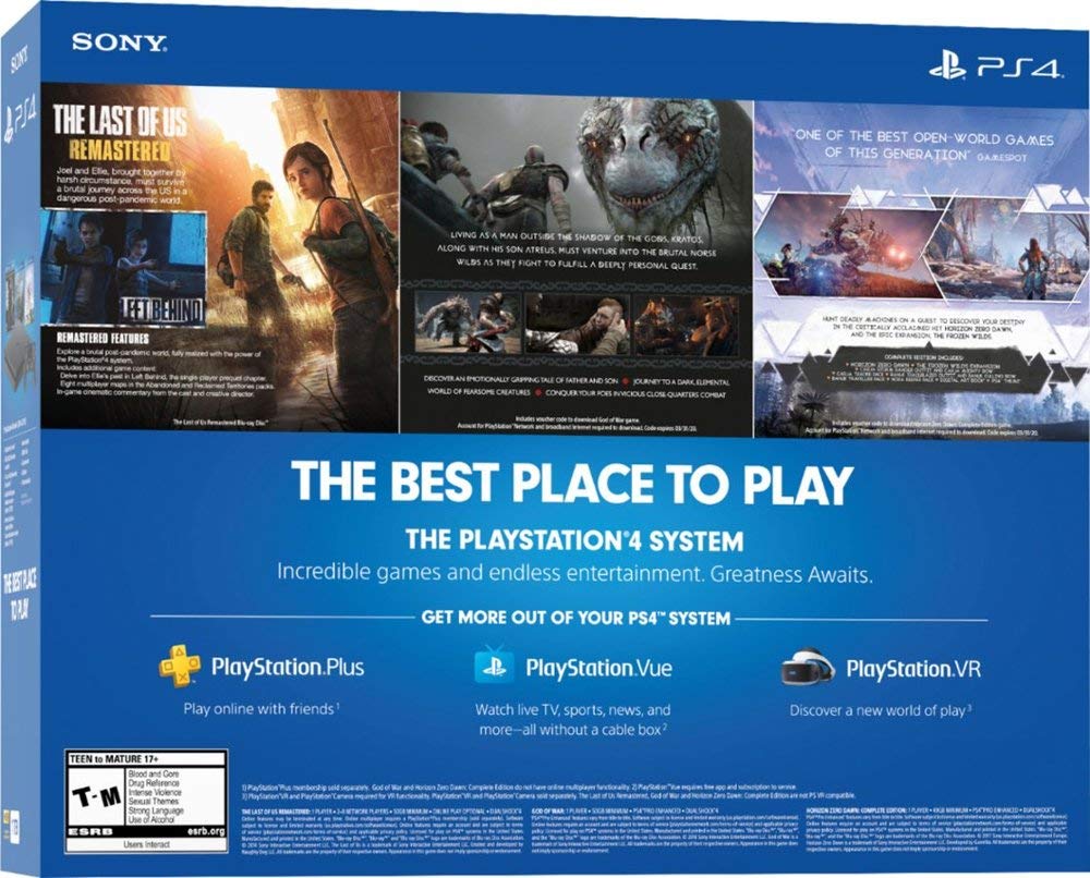 PlayStation 4 Slim 2TB Only on PlayStation Console Bundle | Bundle : God of War Game Voucher,Horizon Zero Dawn: Complete Edition Voucher,The Last of Us Remastered Game | Jet Black