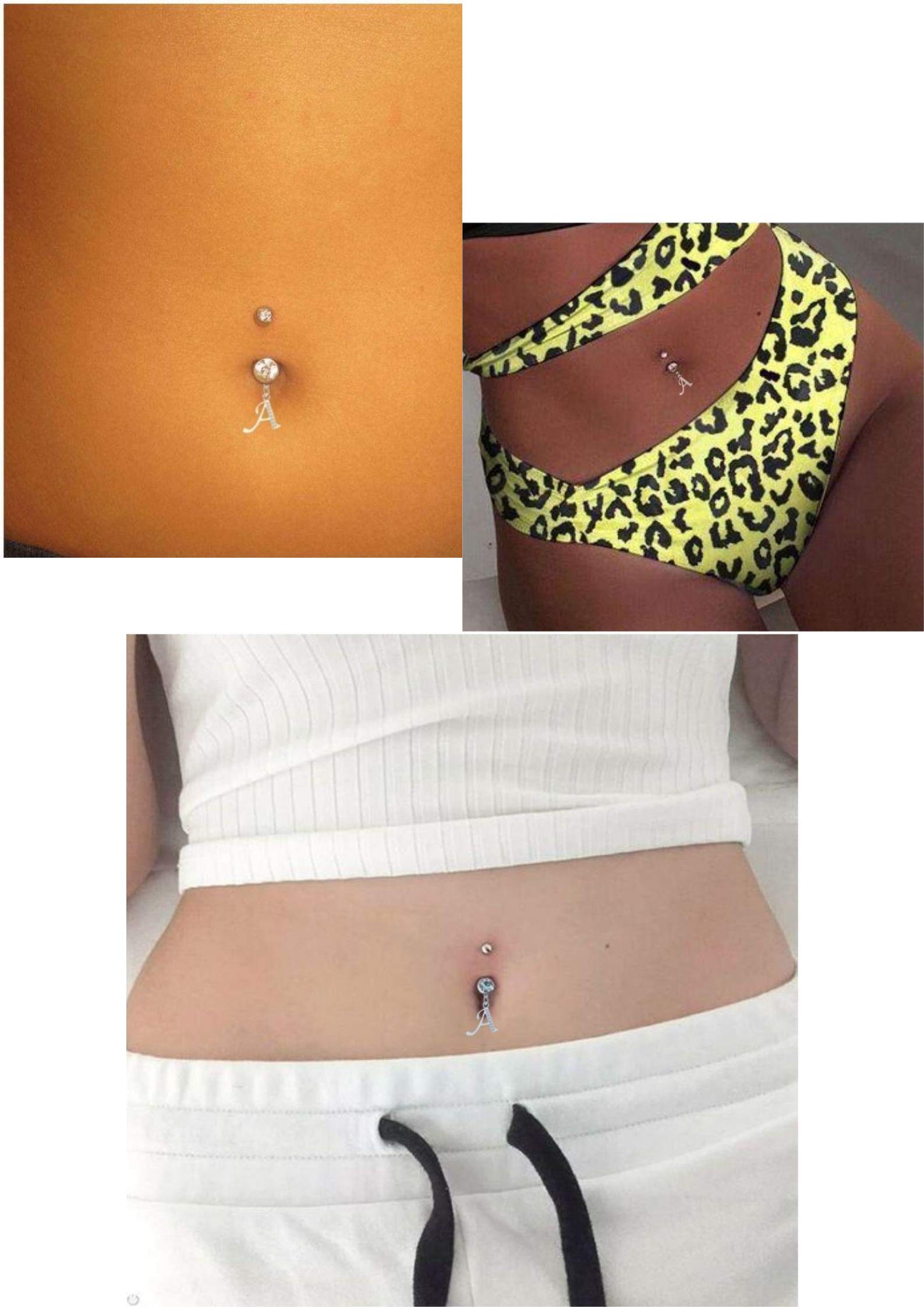Bodytrend Initial Belly Button Rings- 316L Surgical Steel- 14G(1.6mm)- AAA+ CZ Crystals- Silver Letter A-Z Belly Button Rings - British Standard - Certified by Sheffield Assay Office