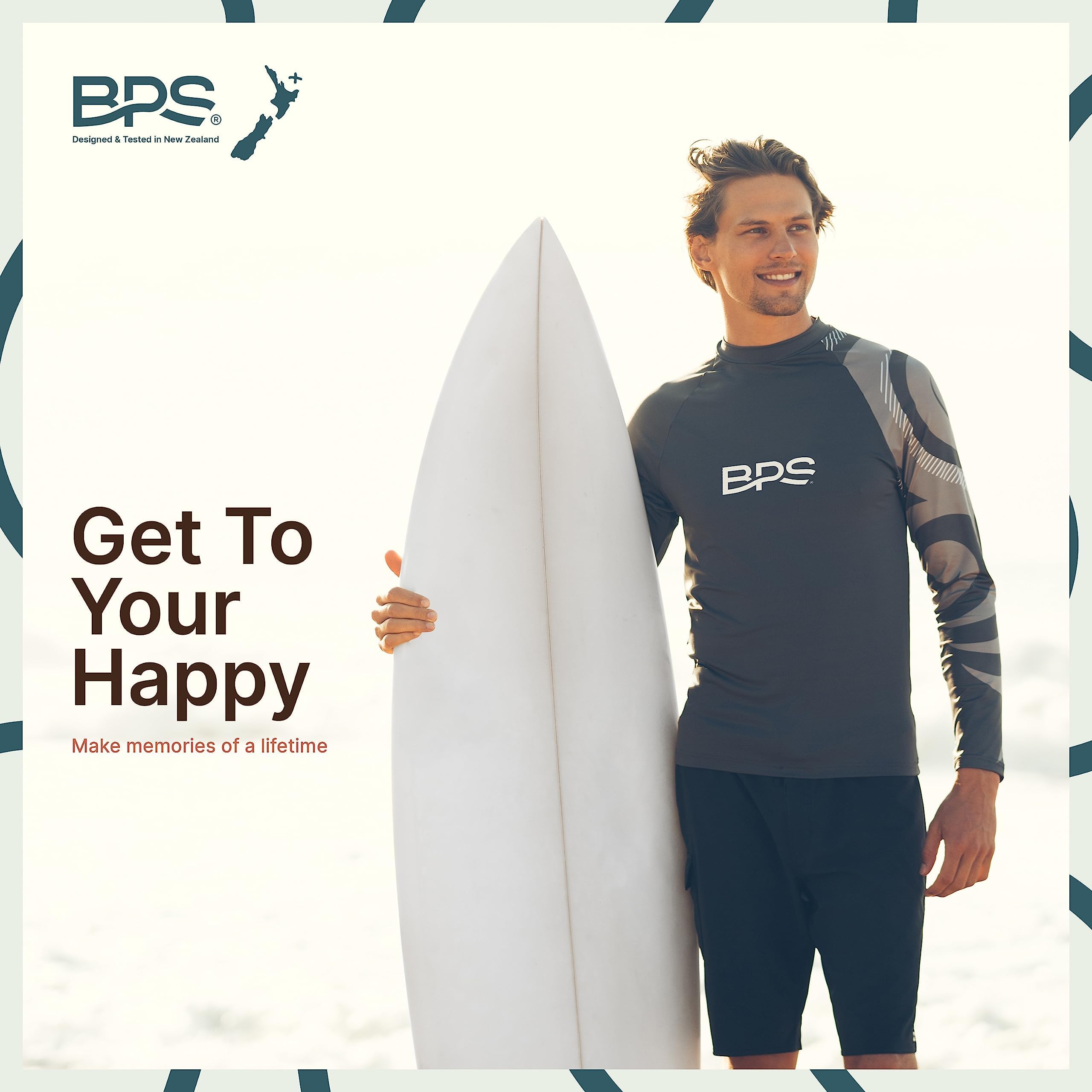 BPS Men's Long Sleeve Swim Shirt/Rash Guard with Sun Protection (Patterned Charcoal Grey, L)