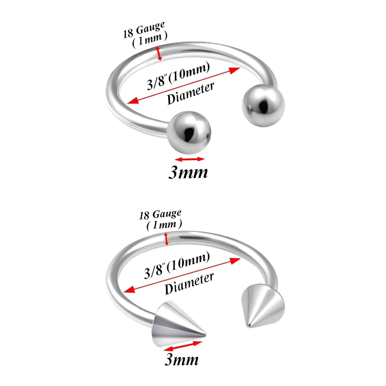 bodyjewellery 4pcs 18g Horseshoe Ring Circular Cartilage Spider Bite Surgical Steel Nose Lip Cartilage Hoop Septum Tragus Stud Ear Eyebrow BBEP 10mm