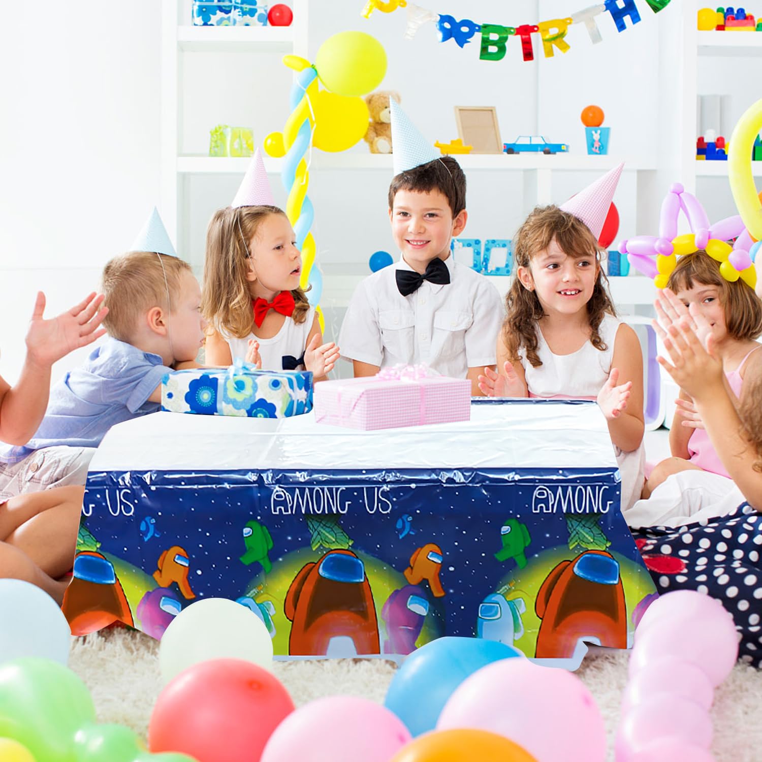 Fuyhiuous 2Pcs Among Game Tablecloth Disposable Tablecover Birthday Party Supplies and Decorations for Kid Boy Baby Shower Rectangle Tables 70"X42",2 Pack