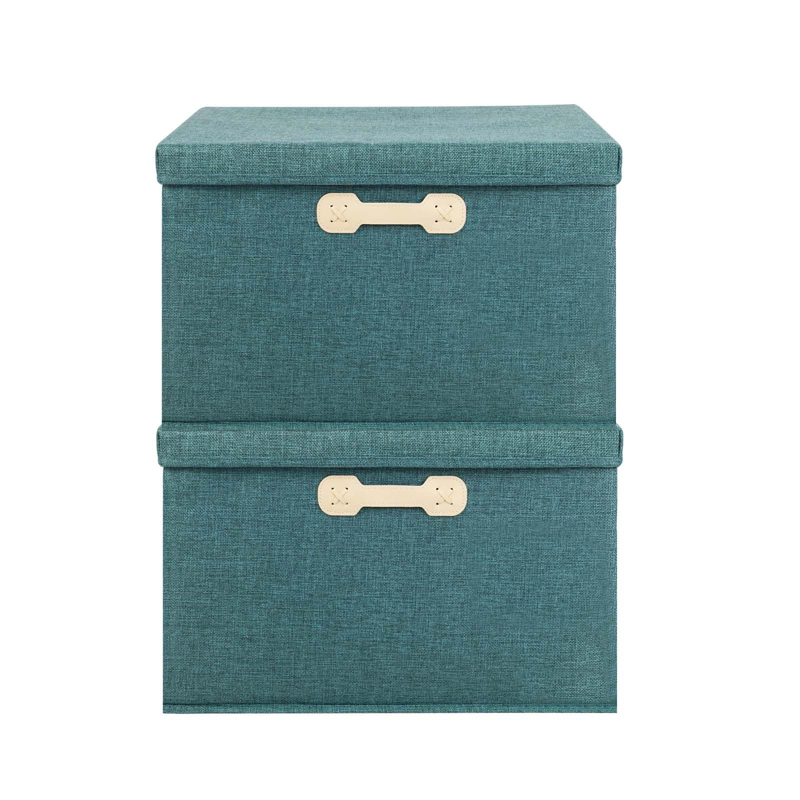FHDD Linen Fabric Foldable Storage Bins Organizer Collapsible Storage Boxes Containers Organization Baskets Cube Decorative for room Closet storage bins (Morandi Green, XL 19*16*11 inches) 2 Pack.