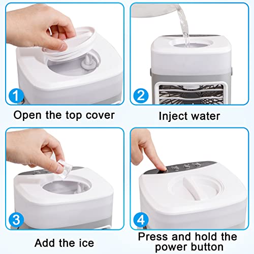 Rubtlamp Evaporative Air Cooler with 3 Speeds, 2-4H Timer Rechargeable Mini Air Conditioner,450ML Water & 7 Color Personal Air Conditioner Cooling Fan, Gray Air Cooler for Room Office Car Camping