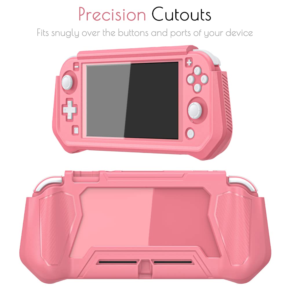 Case for Nintendo Switch Lite Protective Case Cover Skin Accessories - Grip Cover with Built-in PC Screen Protector - Split Cover TPU+PC Case with Anti-Scratch and Shock-Absorption - Coral