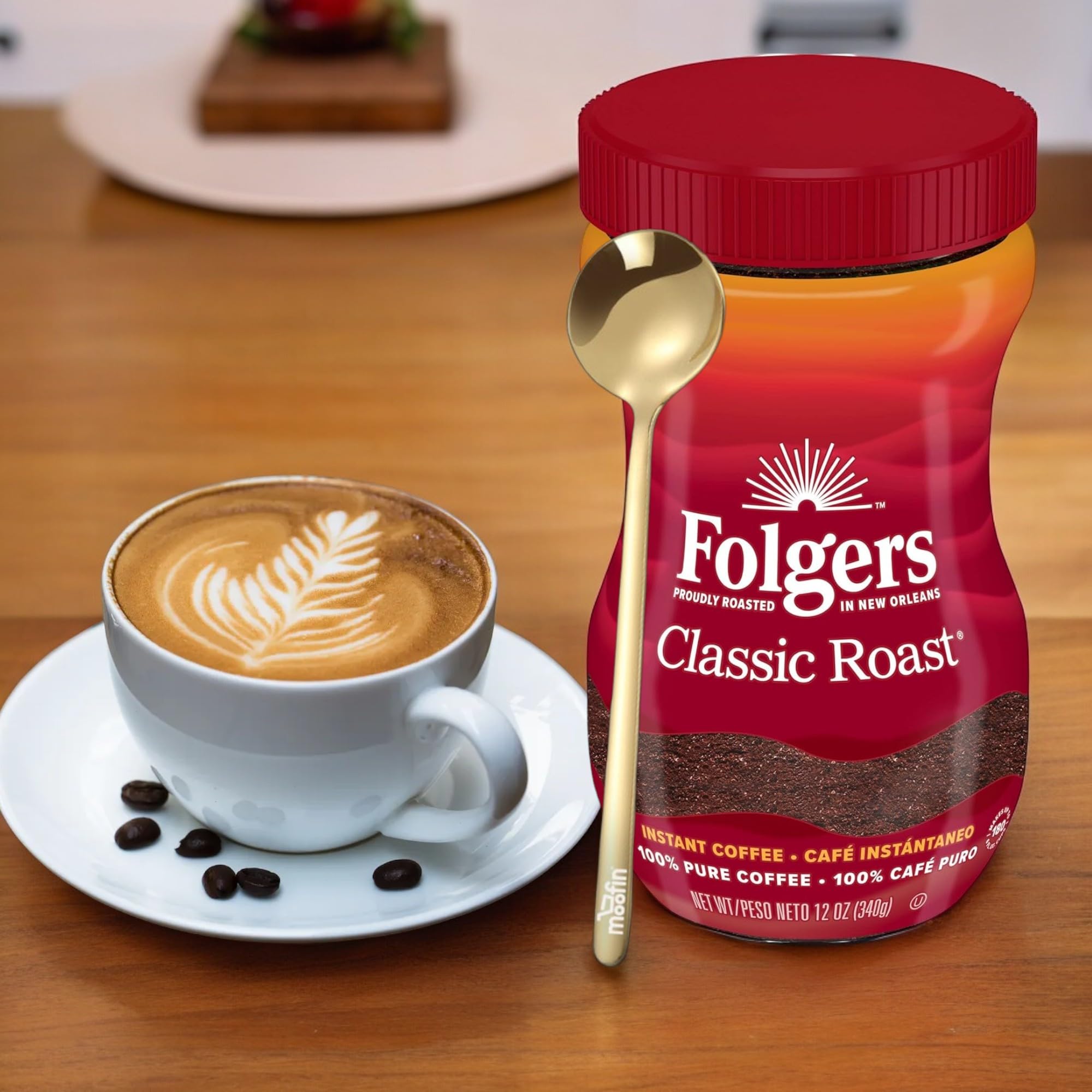 Classic Roast Instant Coffee Medium Roast, 12 oz - Includes Moofin Golden SS Spoon, Rich Aromatic Flavor, Quick Dissolve - Versatile & Convenient, Ideal for Home & Travel [Pack of 3]
