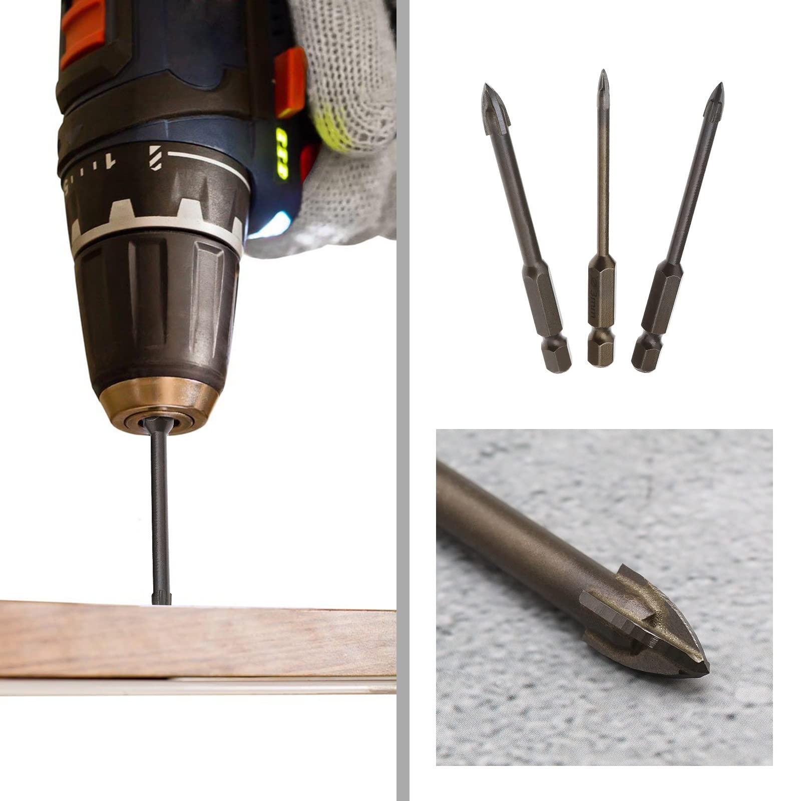 Micro Traders 5pcs Tile Drill Bits with Hex Shank Glass Concrete Drill Bit Set Masonry Drill Bits for Brick Tile Plastic and Wood 3mm 4mm 5mm 6mm 8mm