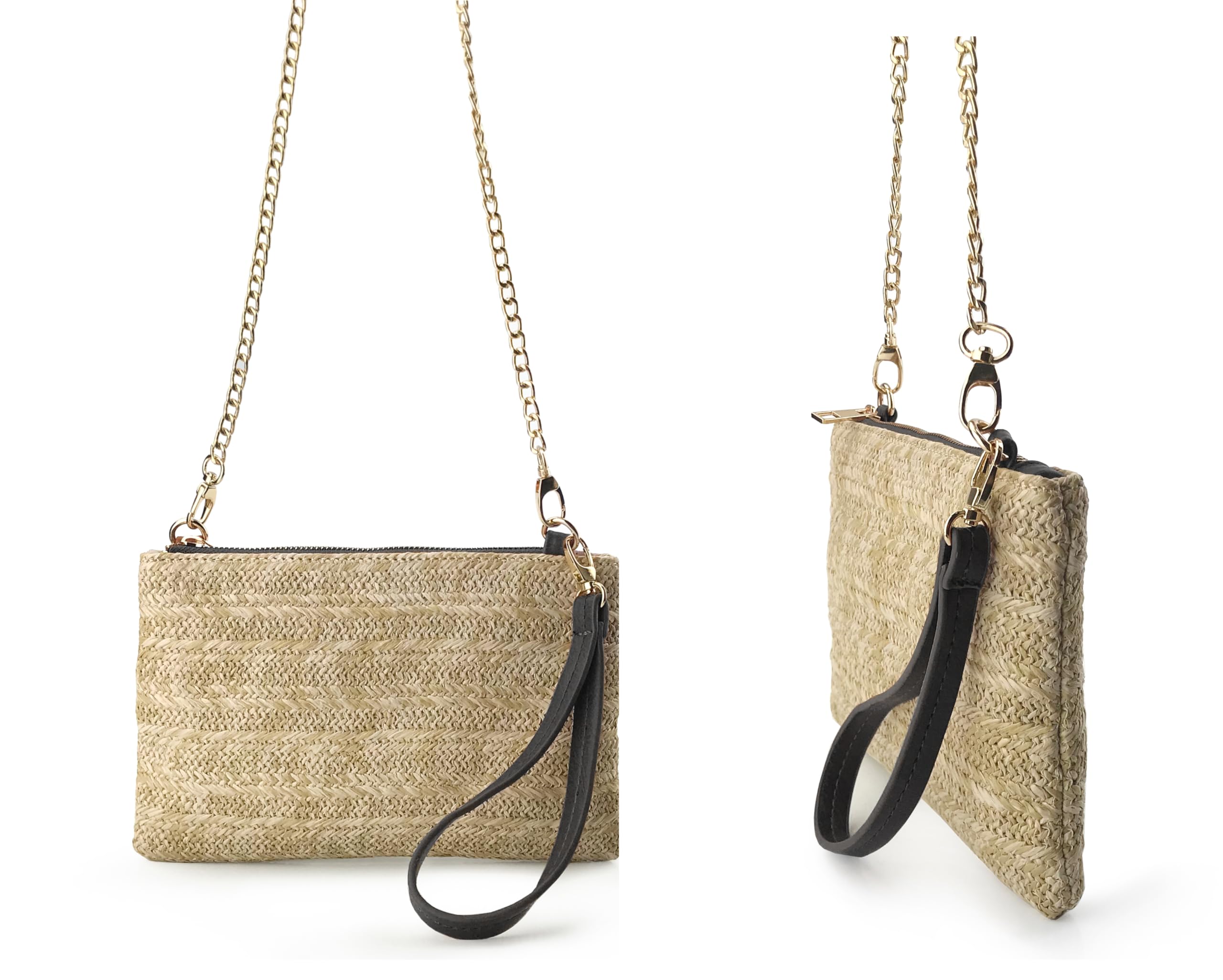 Straw Zipper Small Cross body bag Wristlet Clutch Womens Purse (Silver)