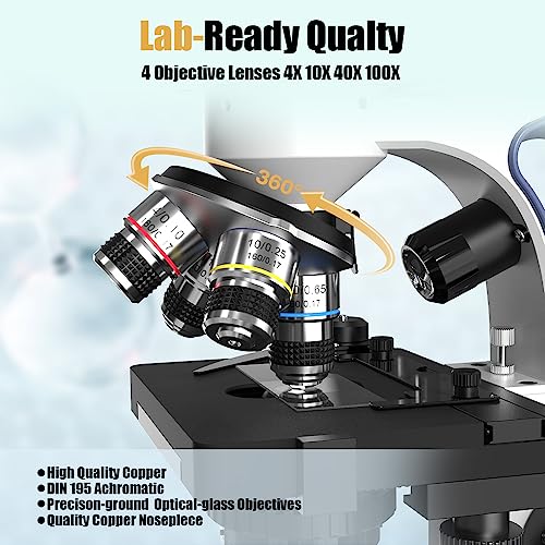 EDKKIE 40X-2500X Lab Compound Trinocular Microscope Built-in 5MP Camera with 7ββ Screen, Wide-Field 10X and 25X Eyepieces, Dual Illumination System, Double Layer Mechanical Stage