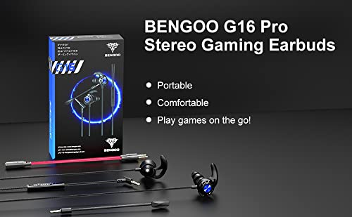 BENGOO G16 Gaming Earbuds, in-Ear Gaming Headset, Gaming Earphones with Dual Microphone, Mic Mute and Volume Control, Wired Earbuds for PC Mobile PS4 5 Xbox Nintendo Switch PlayStation,3.5MM Jack