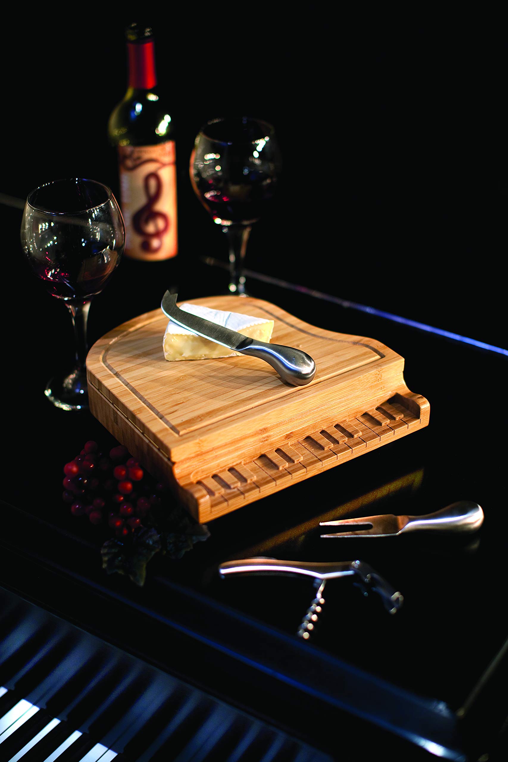 TOSCANA - a Picnic Time brand Piano Cheese Board & Knife Set, Novelty Charcuterie Board with Cheese Knife Set, Cheese Boards Charcuterie Boards, (Bamboo)