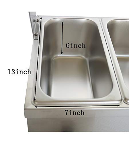 TECHTONGDA 4-Pot Bain-Marie Food Warmer Stainless Steel Bath Warmer Steam Table