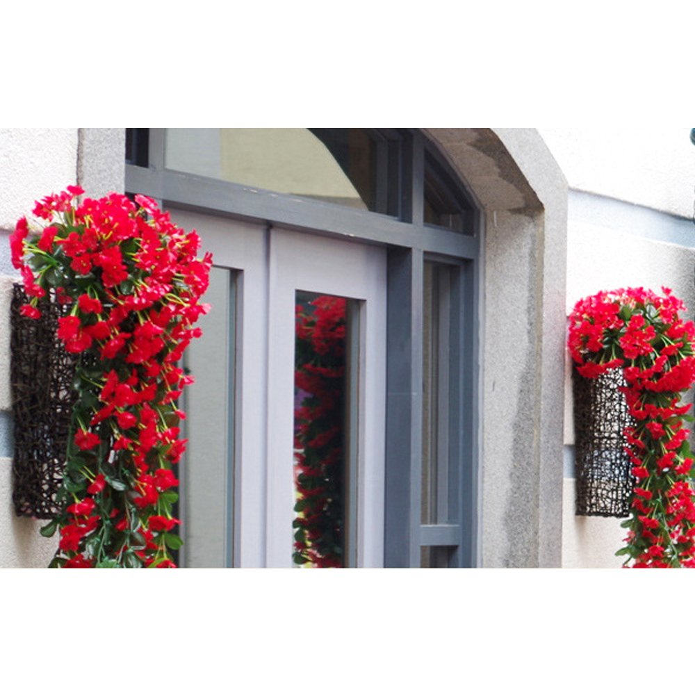 MIGUOR Artificial Decoration Silk Cloth Violet Flowers Basket Fake Hanging Wall Decor Artificial Vines Plastic Flower Basket Home Hotel Wedding Garden Decor Outdoor Building Decor (Rose red)
