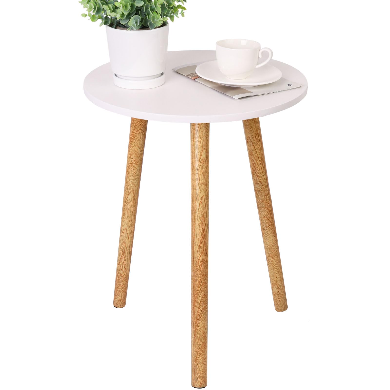 Fixwal Small Side Table, Round White Side Table for Living Room Decor, Modern Nightstand for Small Space, Coffee Table for Living Room Bedroom Balcony Office, Tool Free Assembly