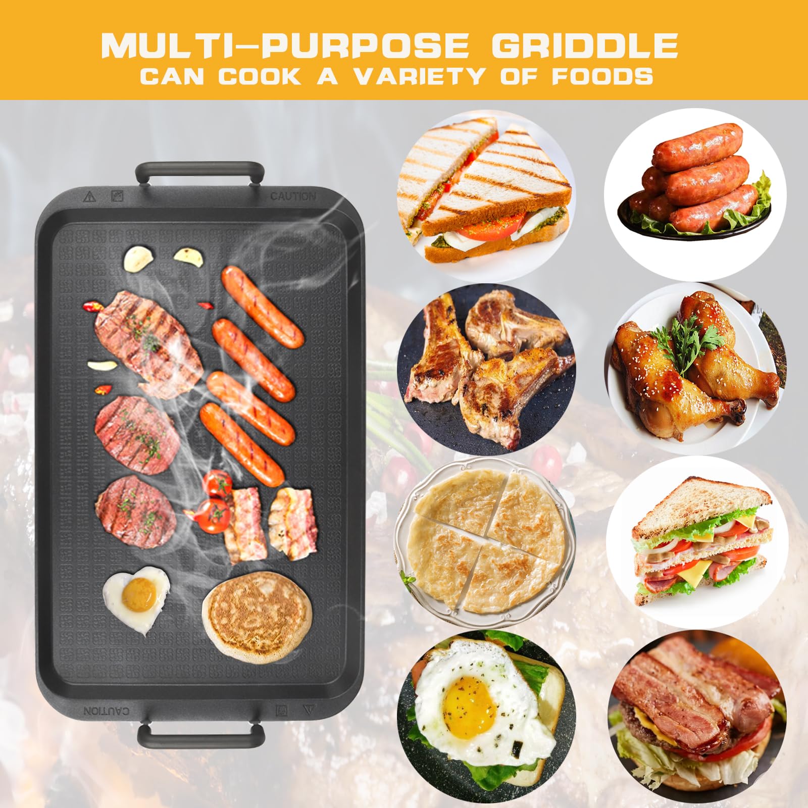 Non-Stick Aluminum Stove Top Flat Griddle, Warp-Resistant Double Burner Griddle for Glass and Gas Stove, Great for Breakfast and BBQ Indoor or Outdoor 17" x 10.5"