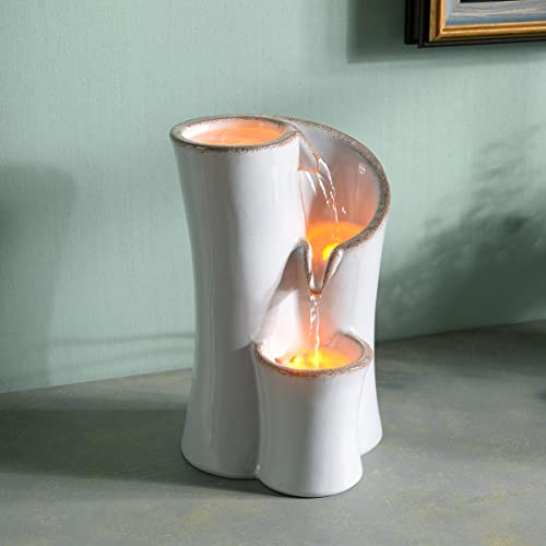 Indoor Water Fountain Imitation Ceramics Appearance Tabletop Fountain Relaxation Desktop Waterfall Fountain w/ 3 Reflective led, 9.8 Inch Tall Fountain (Grey)