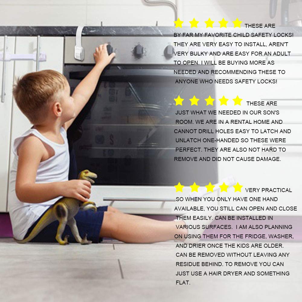 Cabinet Locks for Babies, Child Safety Strap Locks (4 Pack) for Fridge, Drawers, Toilet, Strong Adhesive No Drilling 【Upgrade】