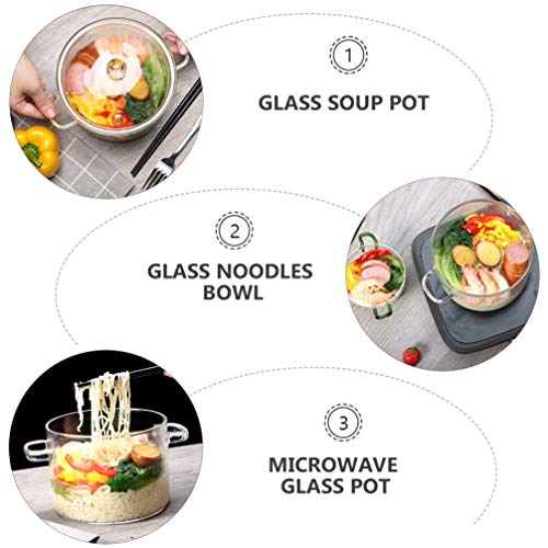 DOITOOL Glass Pots for Cooking On Stove Clear Heating Salad Fruit Serving Bowl Microwave Safe Home Kitchen Porridge Soup Noodles Food Storage (1350ml)
