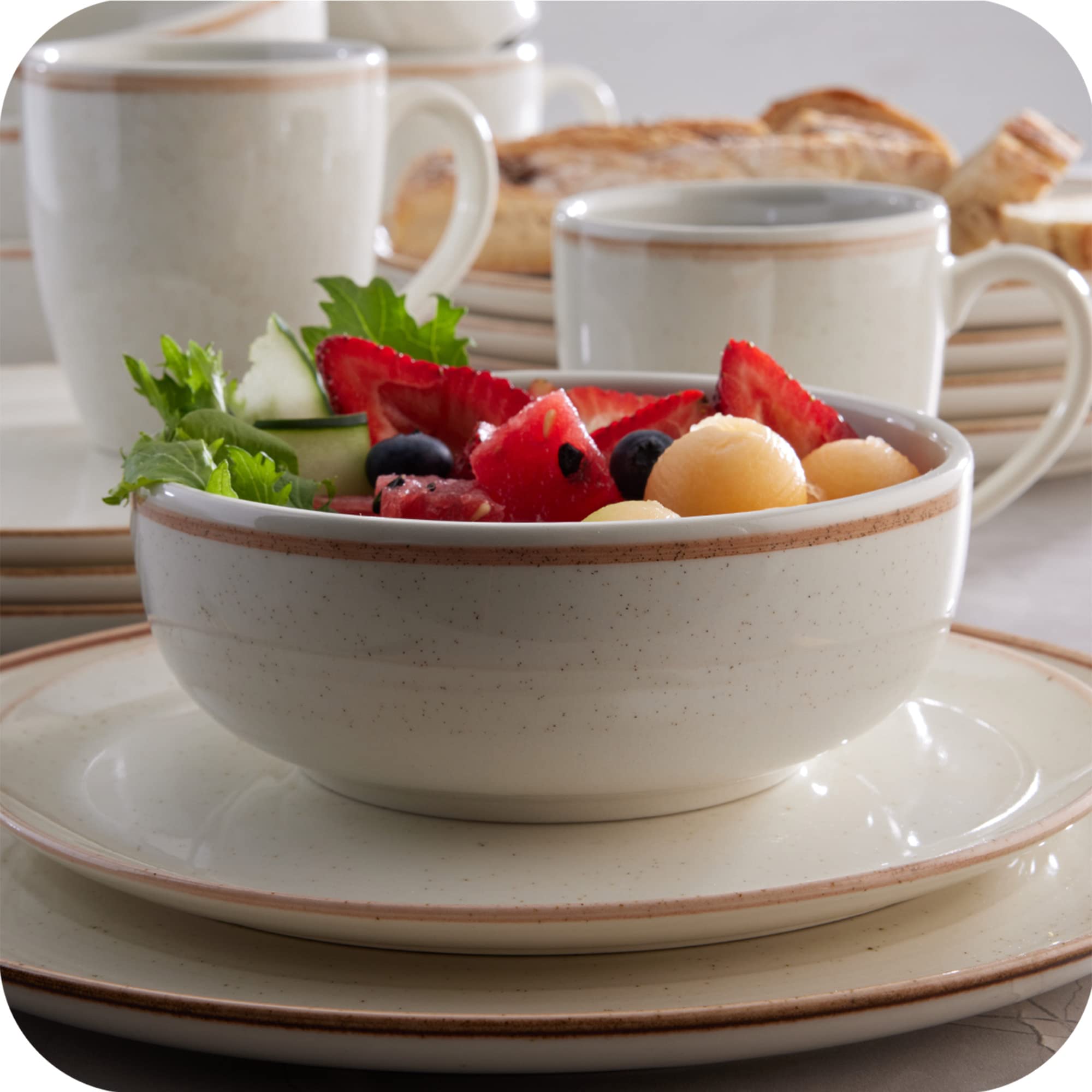 Corona Dinnerware Set 16-pieces Earthenware | Beige Caoba | Hand-Painted | Set de Vajilla 4 puestos | 16 piezas | Ceramica | Artisan Decor